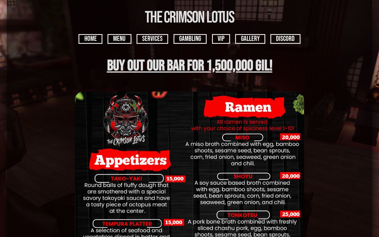 The Crimson Lotus Menu